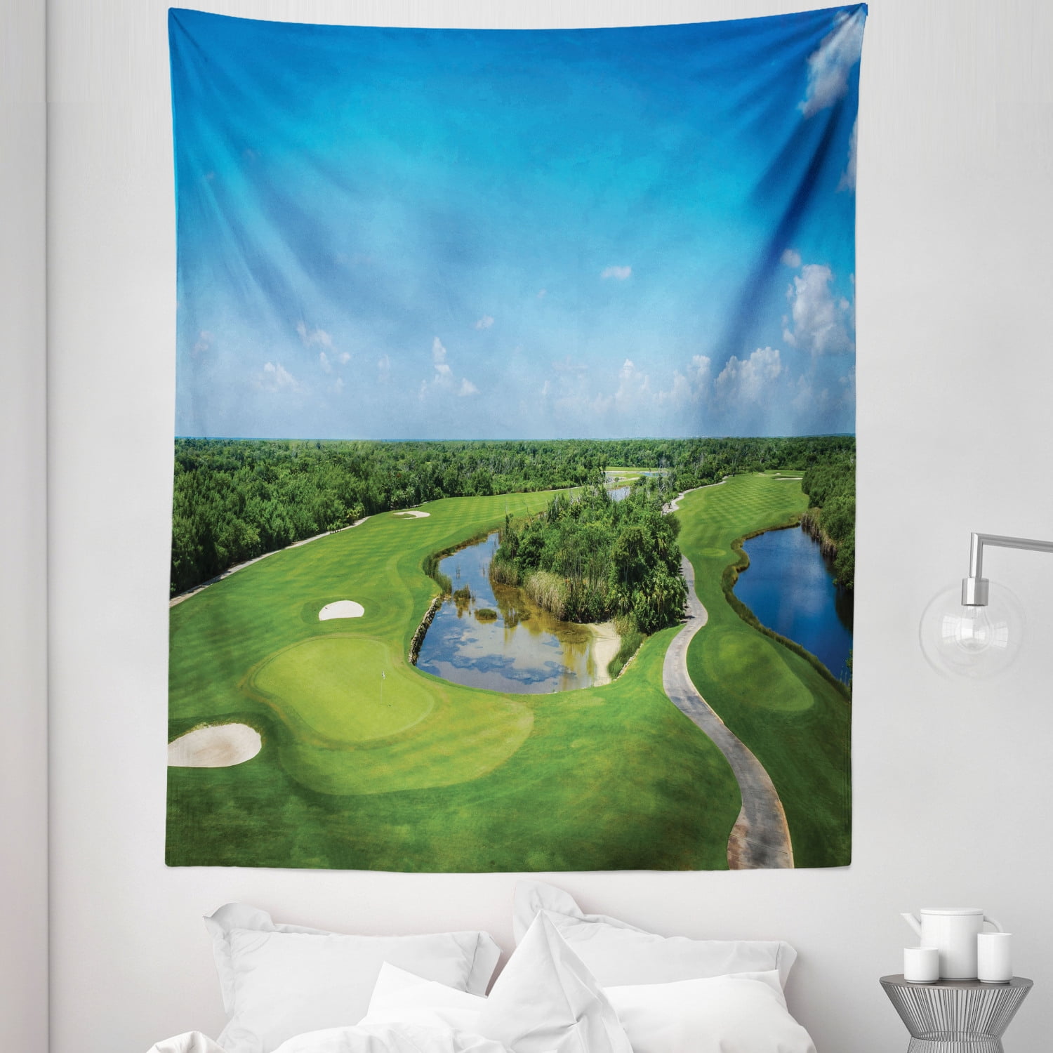 Golf Course Scene Tapestry, Panoramic Real Picturesque of a Field ...
