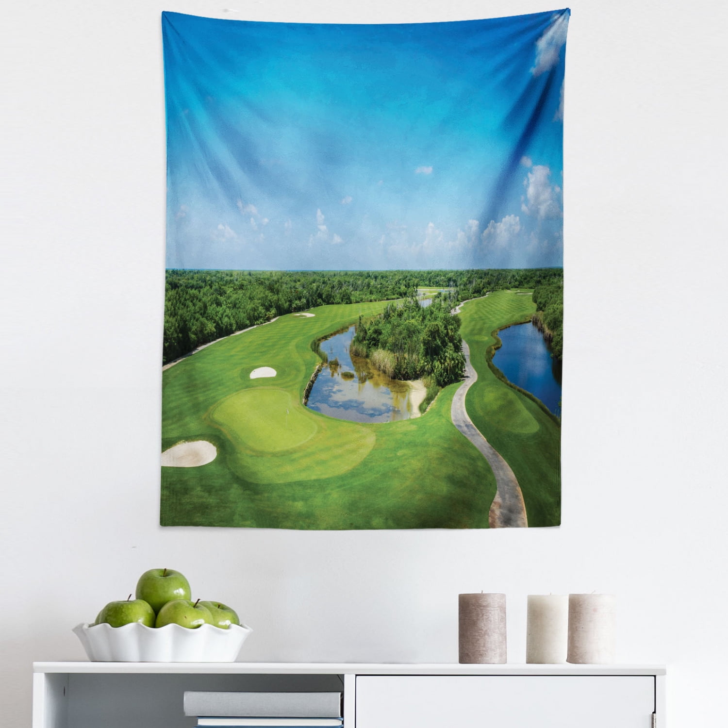 Golf Course Scene Tapestry, Panoramic Real Picturesque of a Field ...