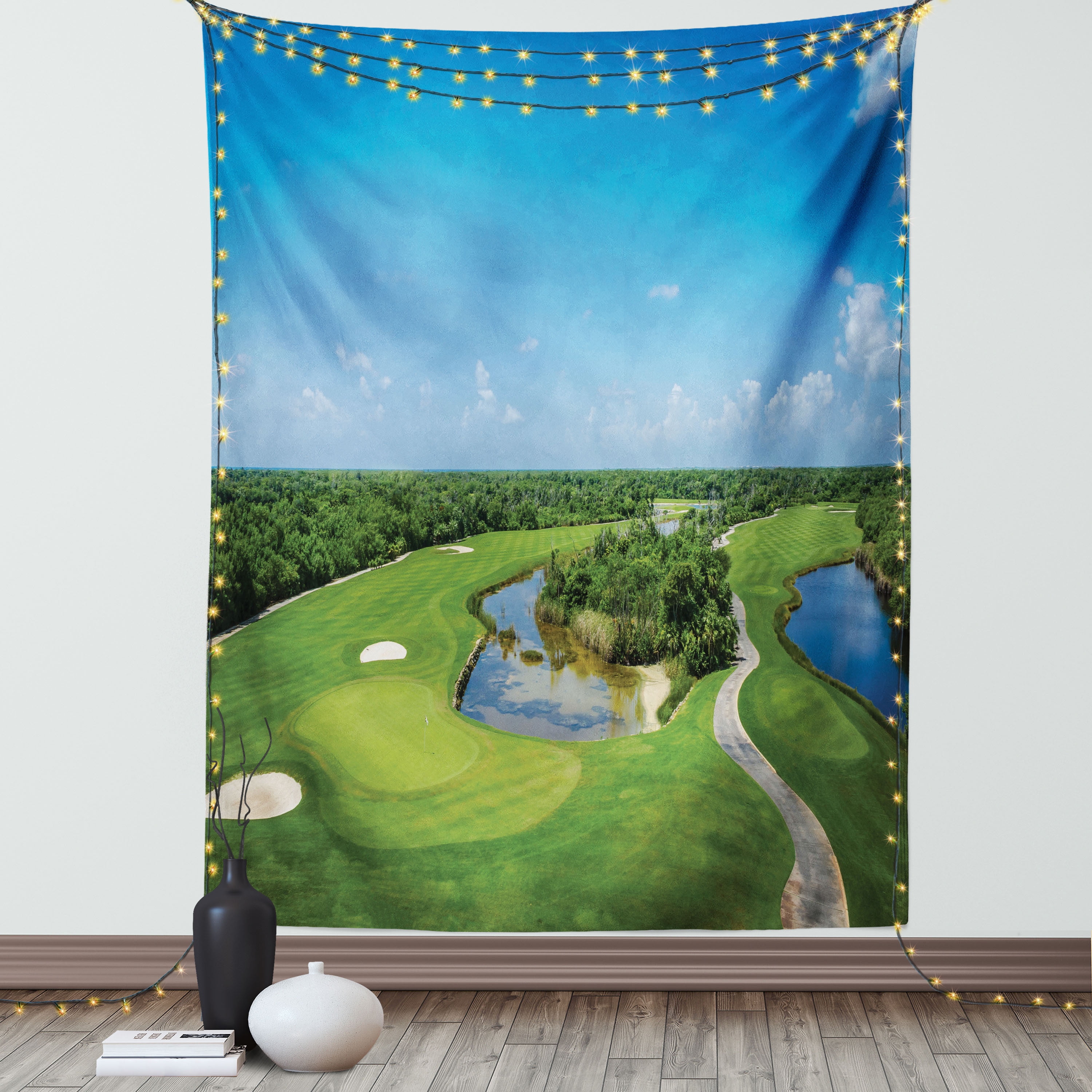 Golf Course Scene Tapestry, Panoramic Real Picturesque of a Field ...
