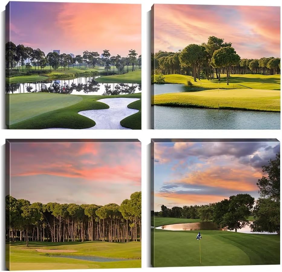 Golf Course Wall Art for Golf Gym Club Canvas Wall Decor Yellow Green ...