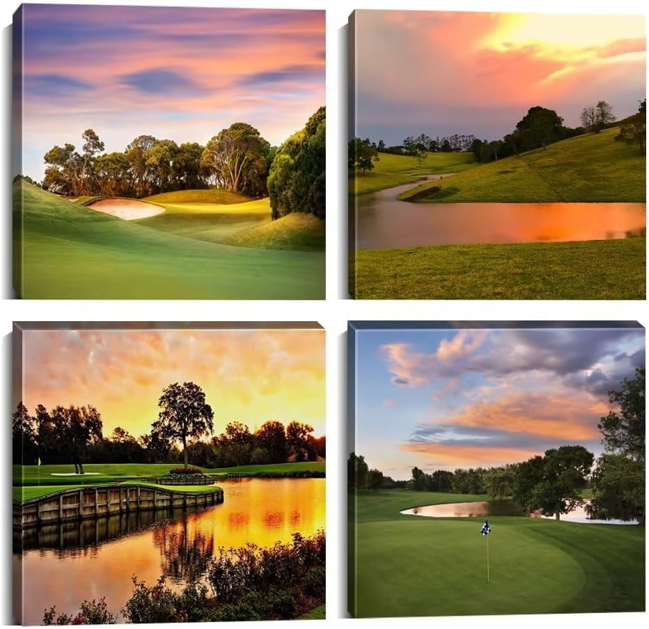 Golf Course Wall Art Pictures for Living Room Bedroom Bathroom Sunset ...