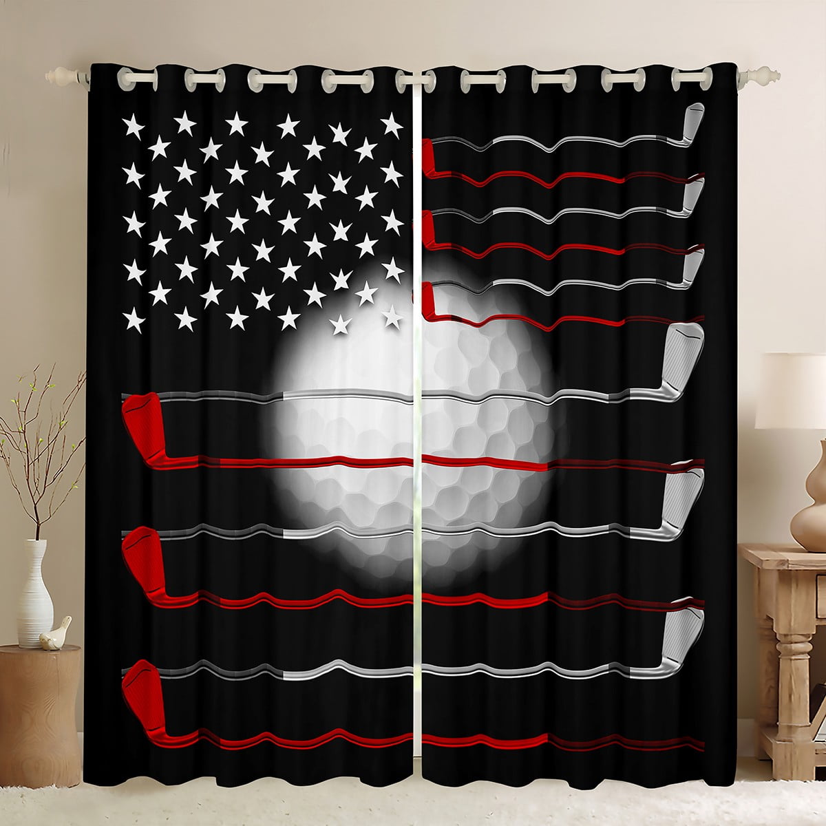 Golf Curtains For Men, American Flag Blackout Curtains Golf Shape ...