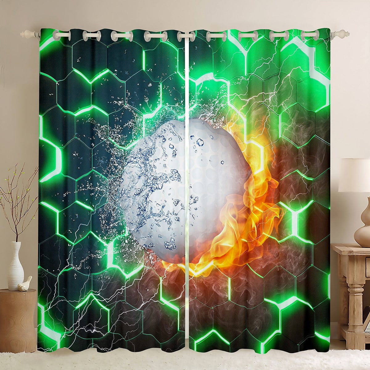 Golf Curtains Gradient Hexagon Curtains & Drapes Sports Games Blackout ...