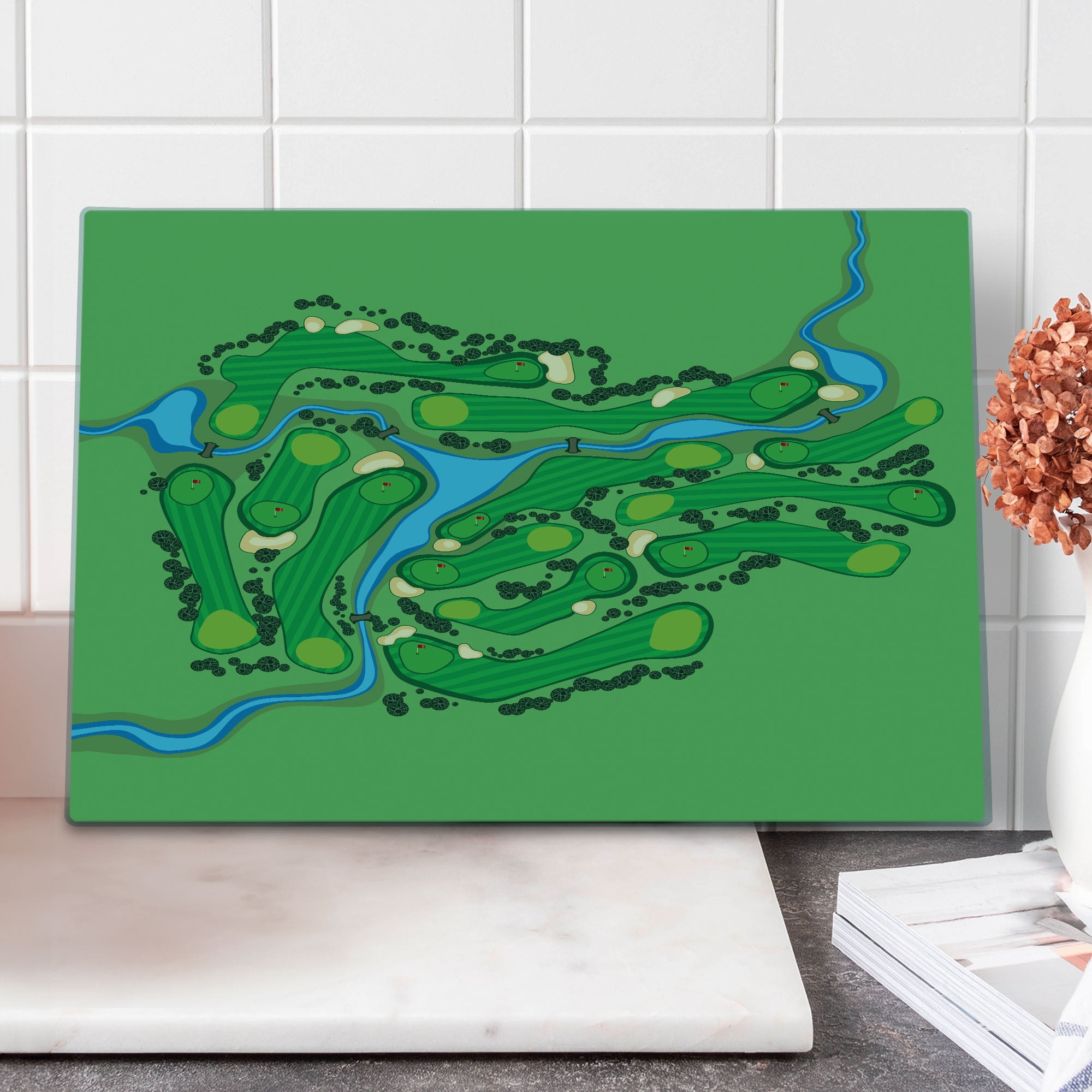 Golf Cutting Board, Map of a Golf Course Layout with Flags Trees Plants ...