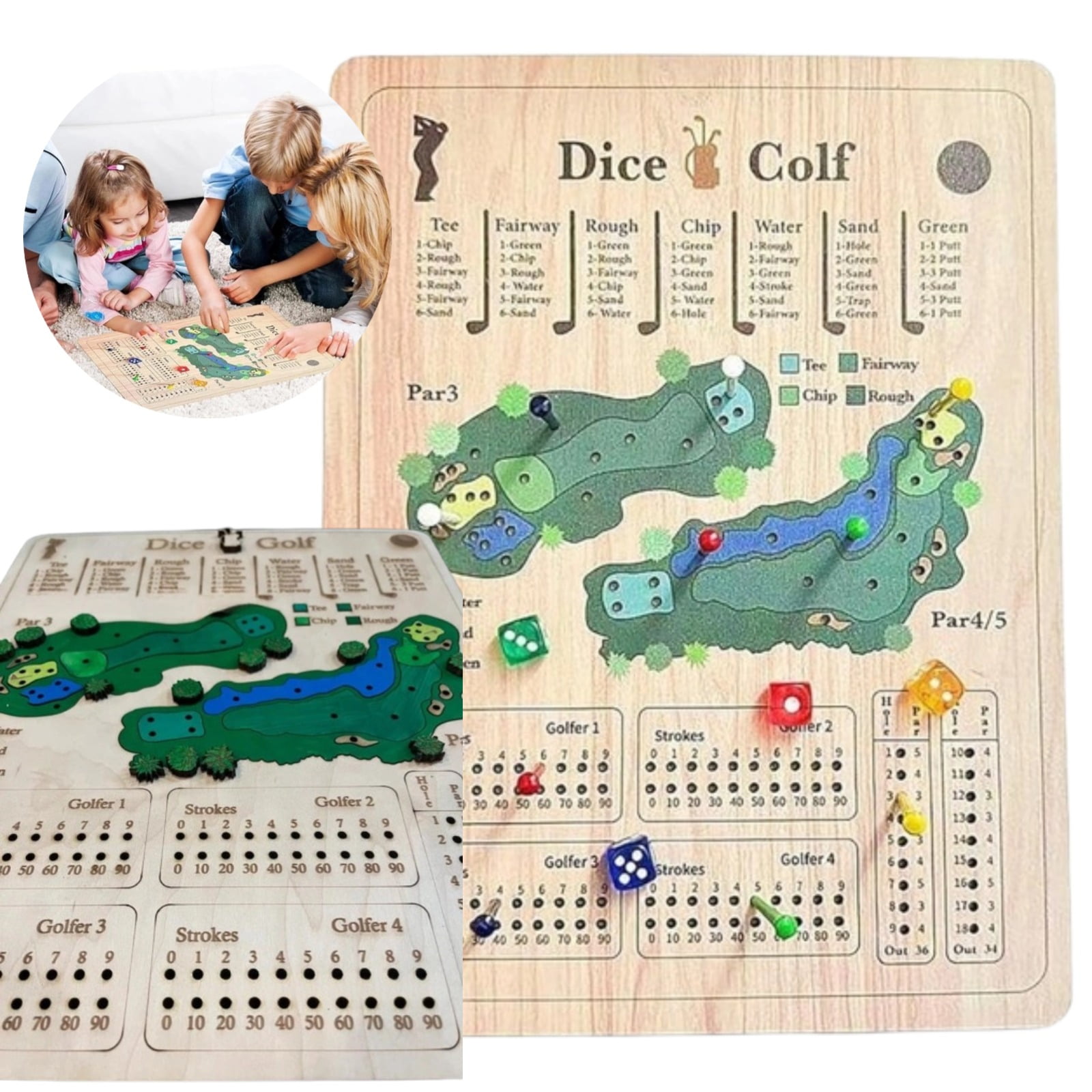 Golf Dice Board Game | Wood Tabletop Golf Dice Game with Pegs | Fun ...