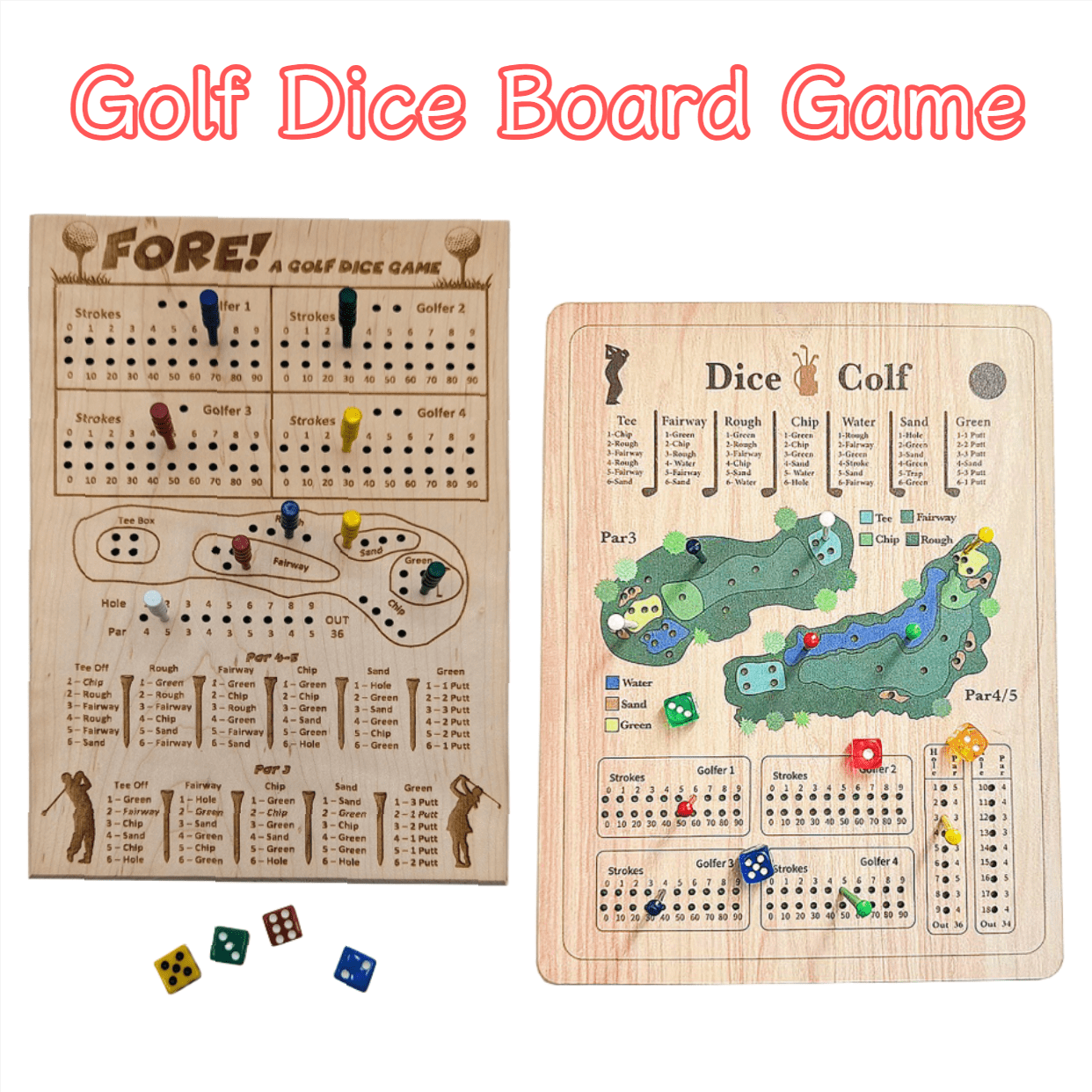 Golf Dice Board Game, Wooden Tabletop Fun for Family and Friends ...
