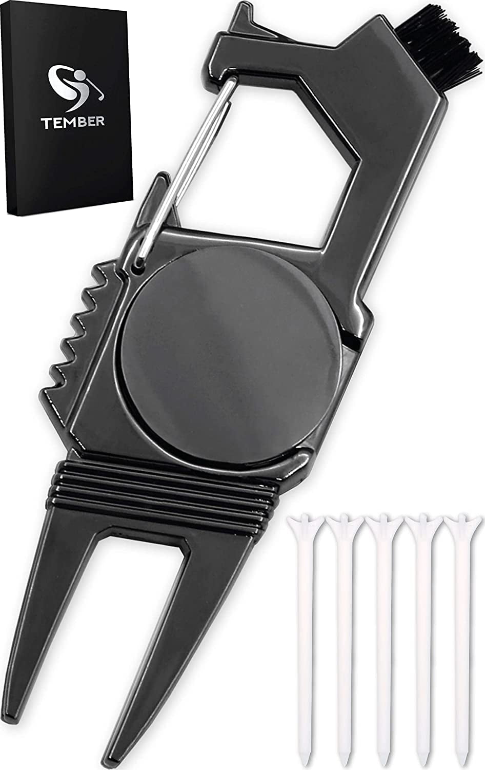 Golf Divot Tool with Magnetic Ball Marker and Golf Tees Plastic 3 1/4 ...