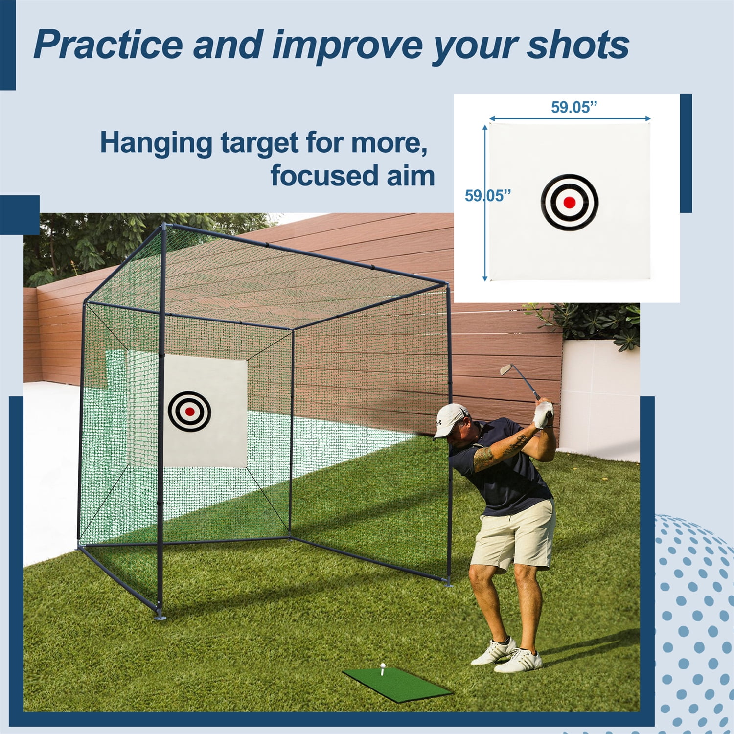 Golf Driving Cage, 10X10X10FT Golf Practice Net Cage with Steel Frame ...