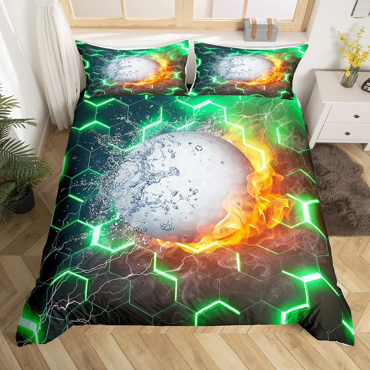 Golf Duvet Cover King, Gradient Hexagon Comforter Cover Sports Games ...