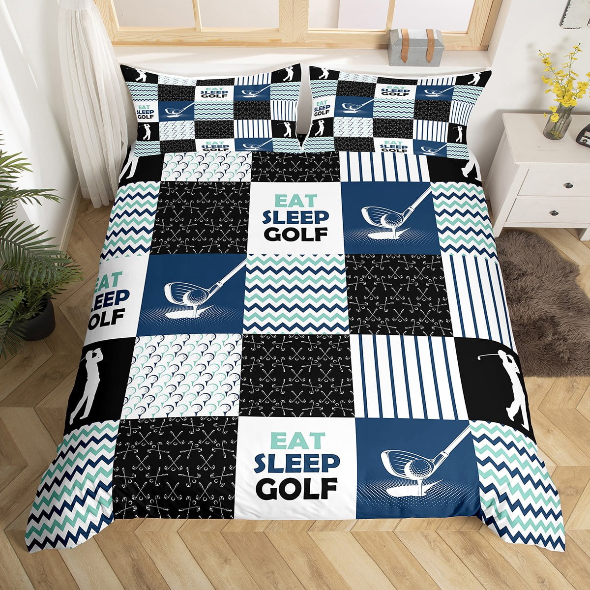 Golf Duvet Cover Sports Games Bedding Set Twin, Athlete Silhouette ...