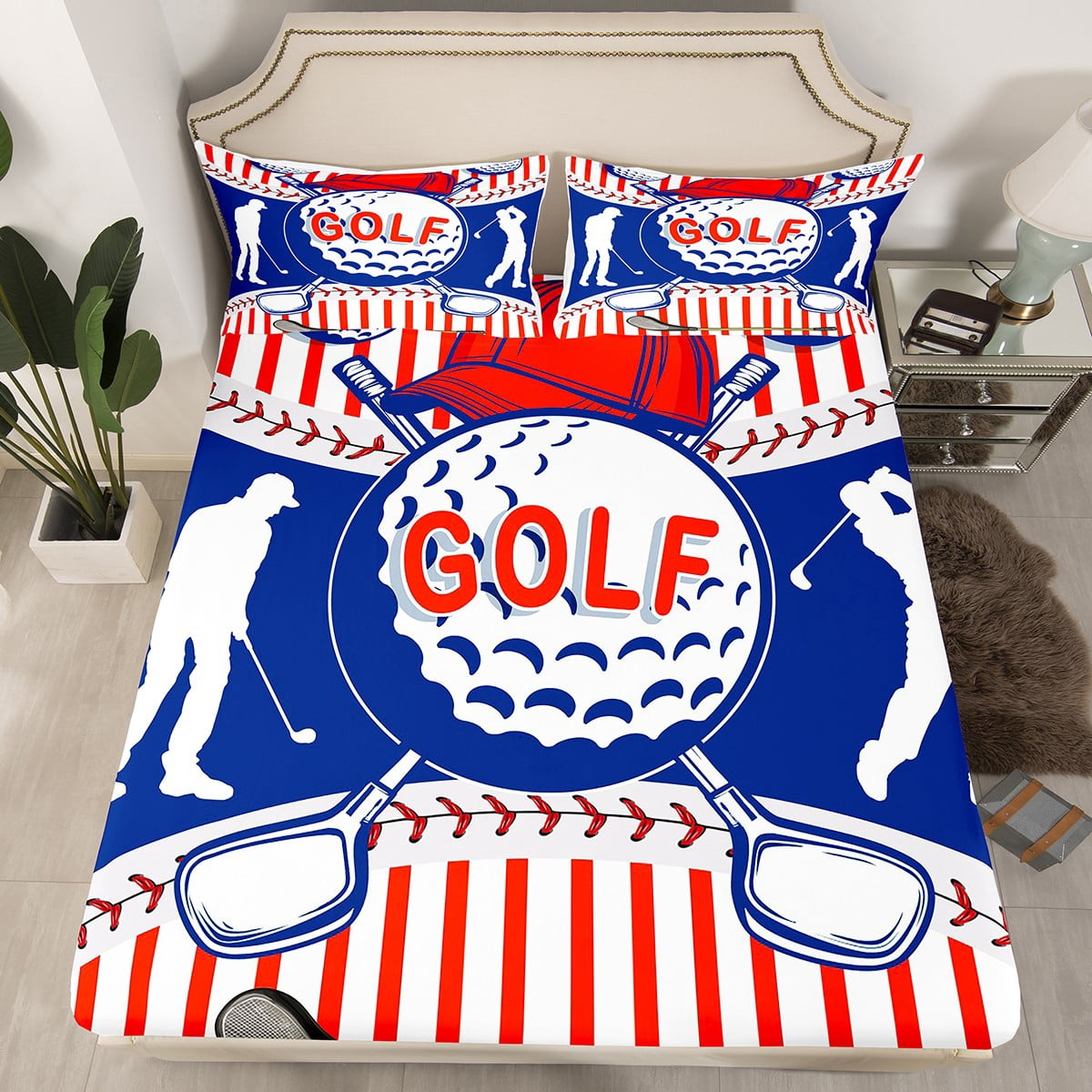Golf Fitted Sheet Twin Size,Sports Themed Golf Bedding Set Adults Room ...