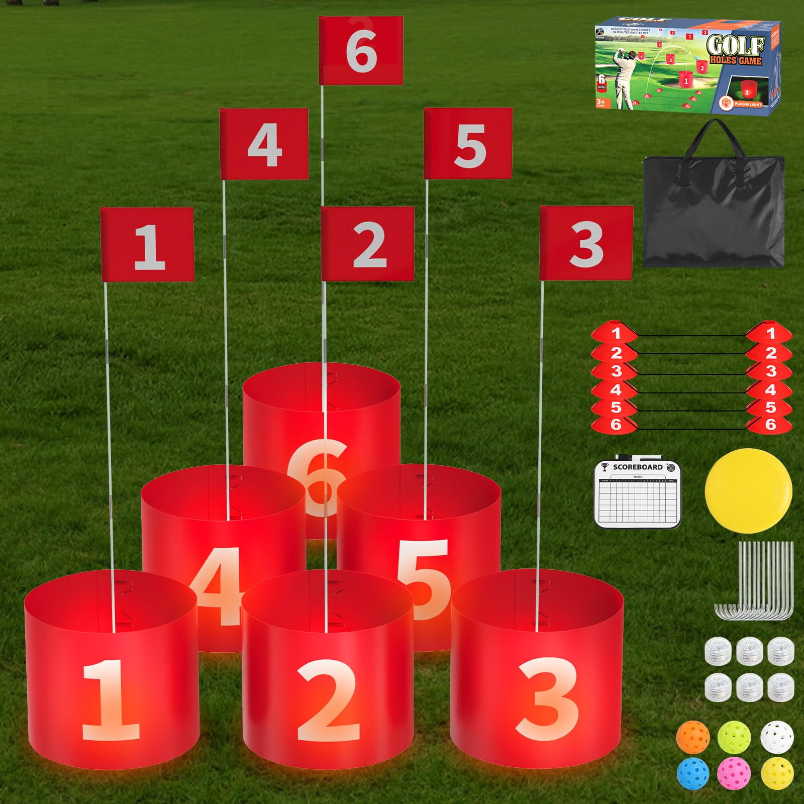 Golf Game 6 Hole Set, Golf Set with LED Light and Flags, Funny Game ...
