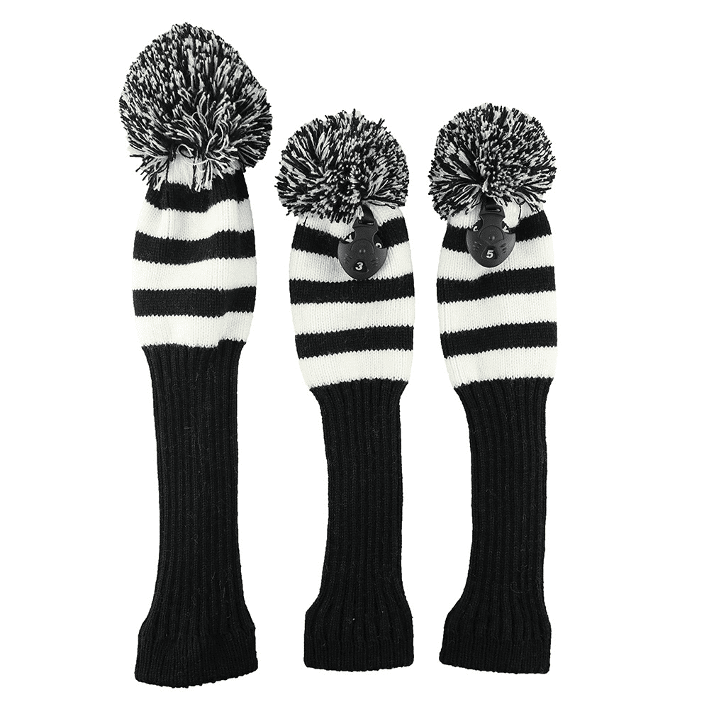 Golf Head Covers Knitted Woods Driver Fairway Hybrid Pom Pom Cover ...
