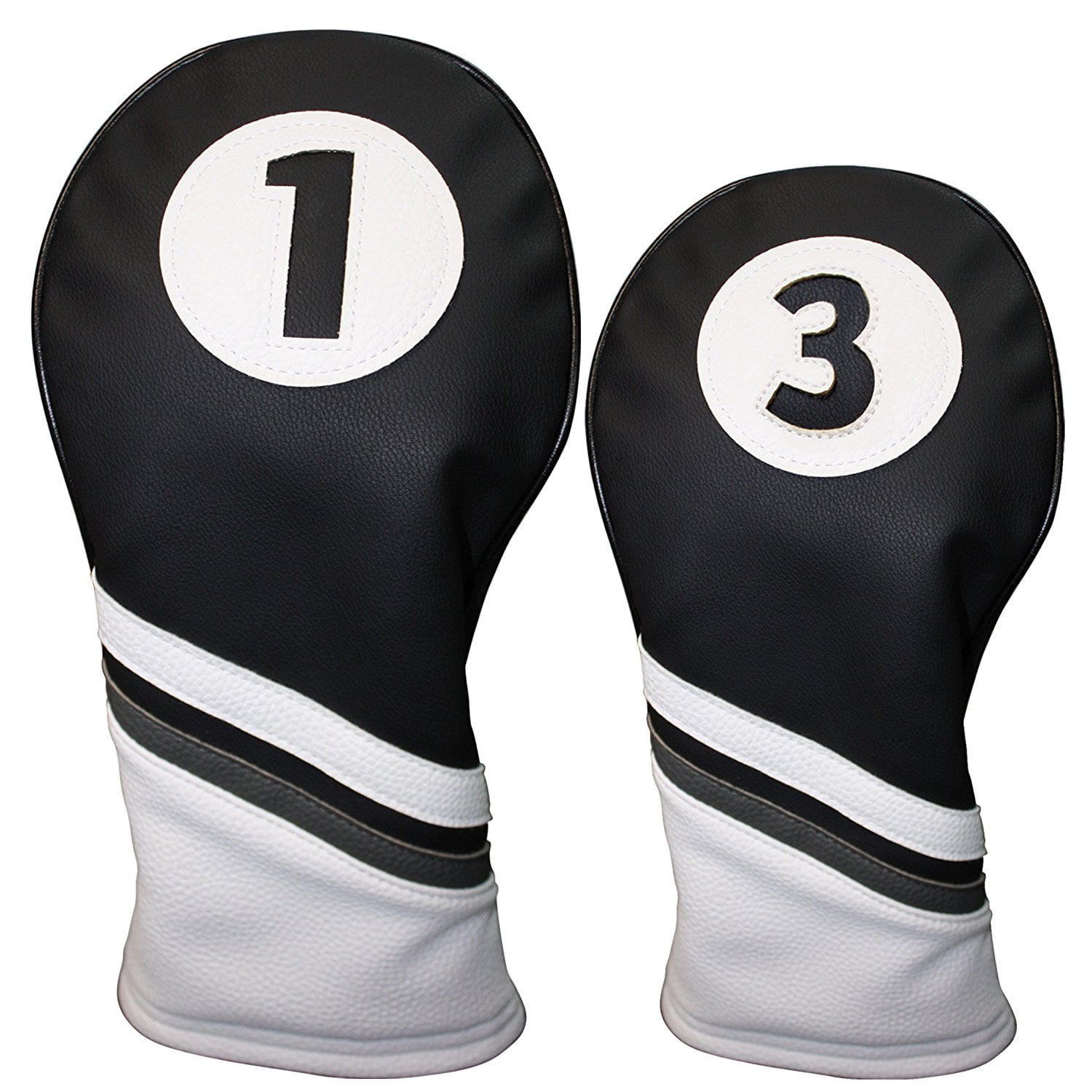 Golf Headcovers Black and White Leather Style 1 & 3 Driver and Fairway ...
