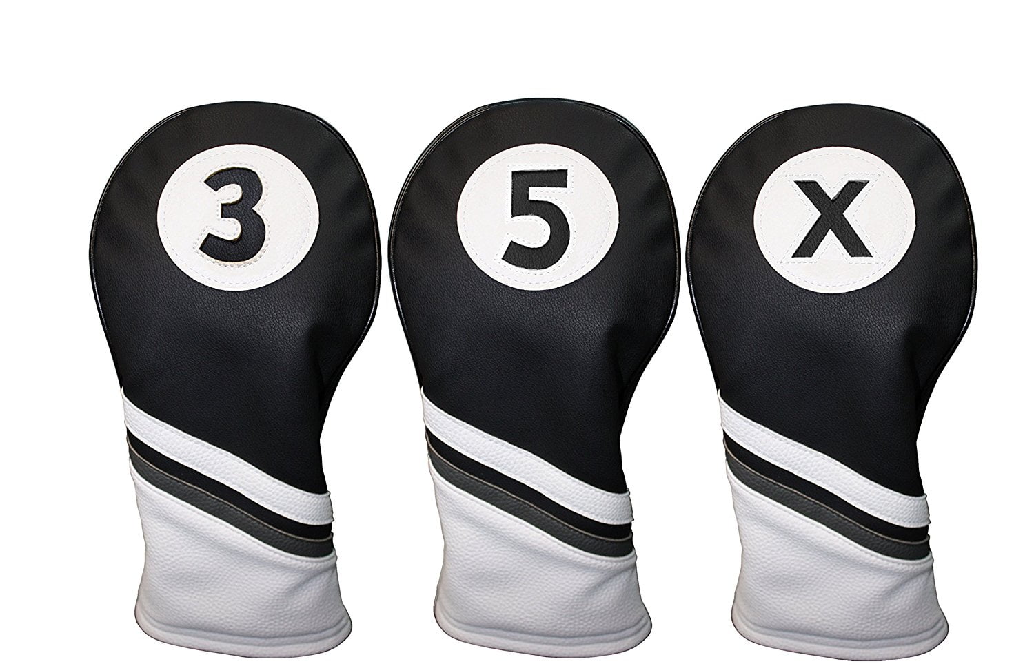 Golf Headcovers Black and White Leather Style 3, 5, X Fairway Head ...