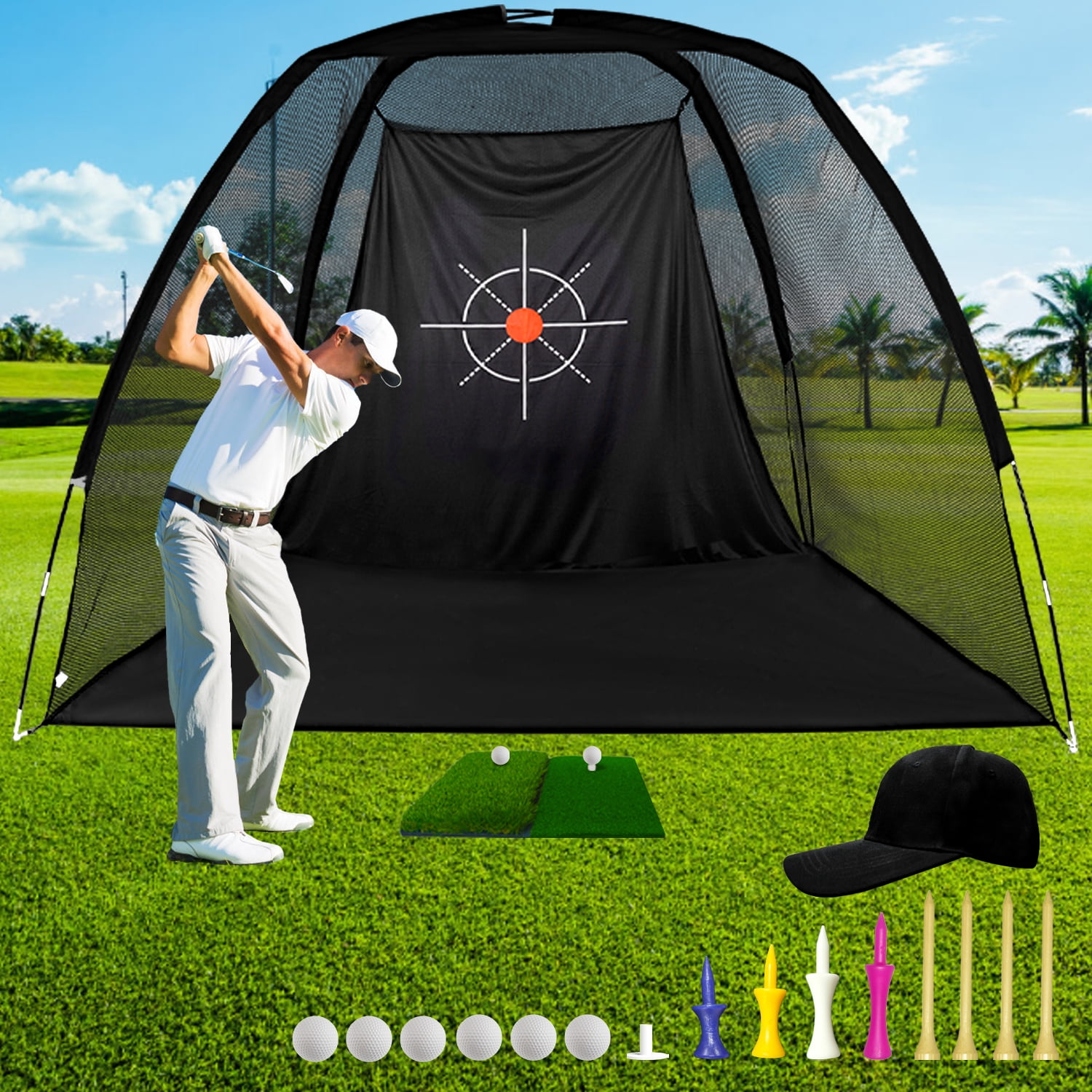 Golf Hitting Practice Nets and Turf Mat Tees for Backyard Driving Gift ...