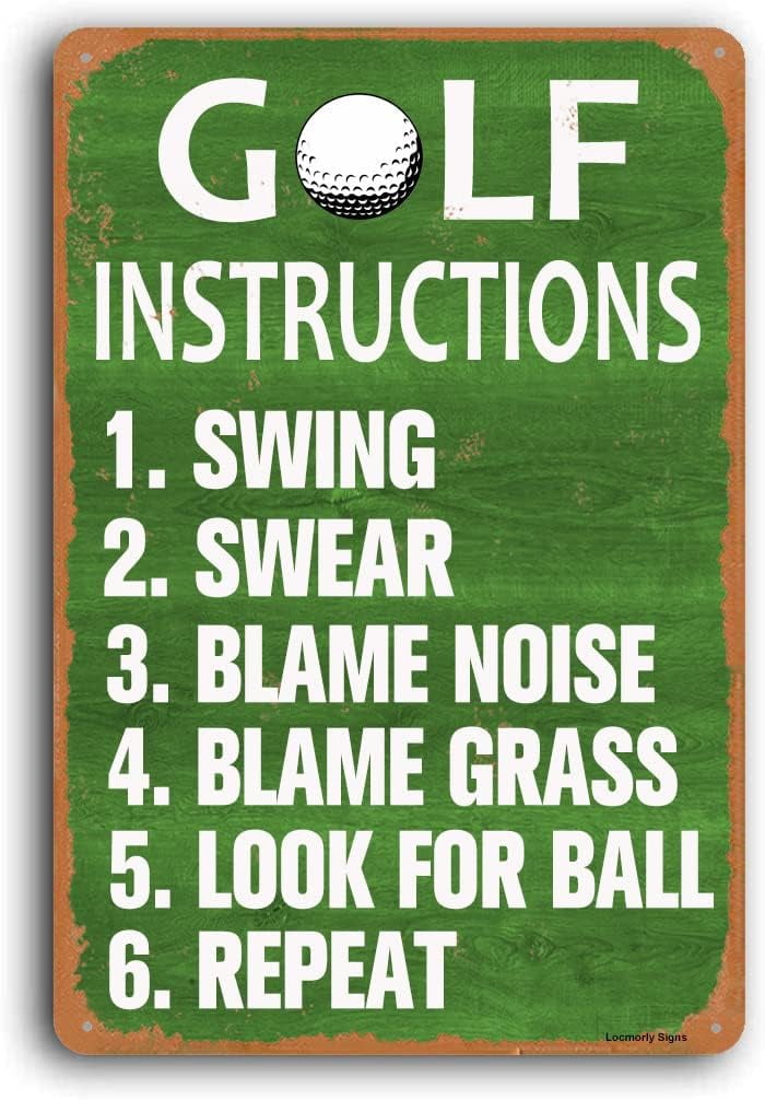 Golf Instructions Aluminum Sign, 12x16 Inch, Man Cave Sports Bar Wall ...