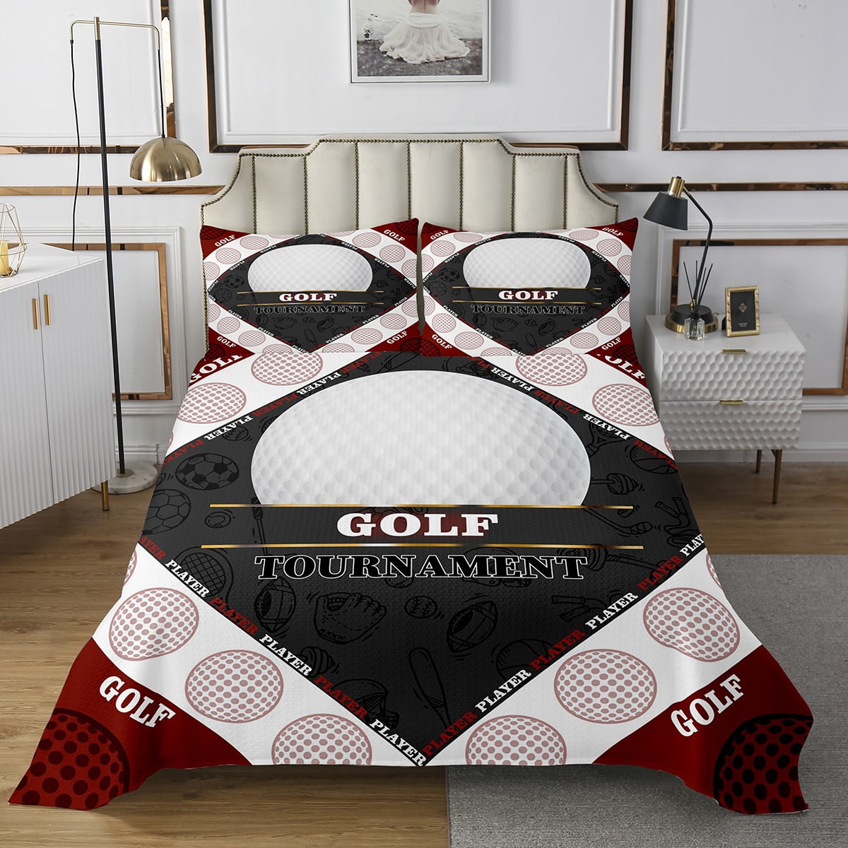Golf King Bedspread Set Sports Themed Quilt Set Golf Balls Gaming ...