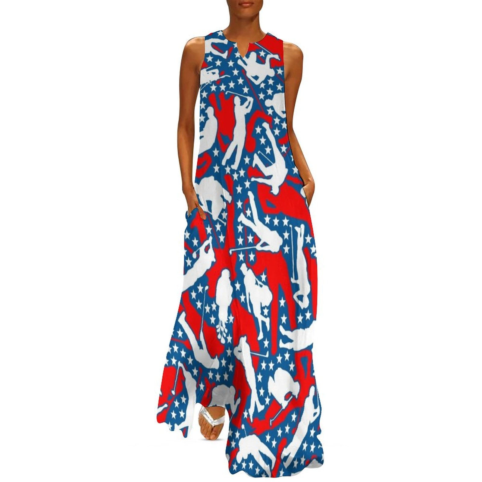 Golf Lover Pro Golfer USA Flag uflage Pattern Long Dress Aesthetic ...
