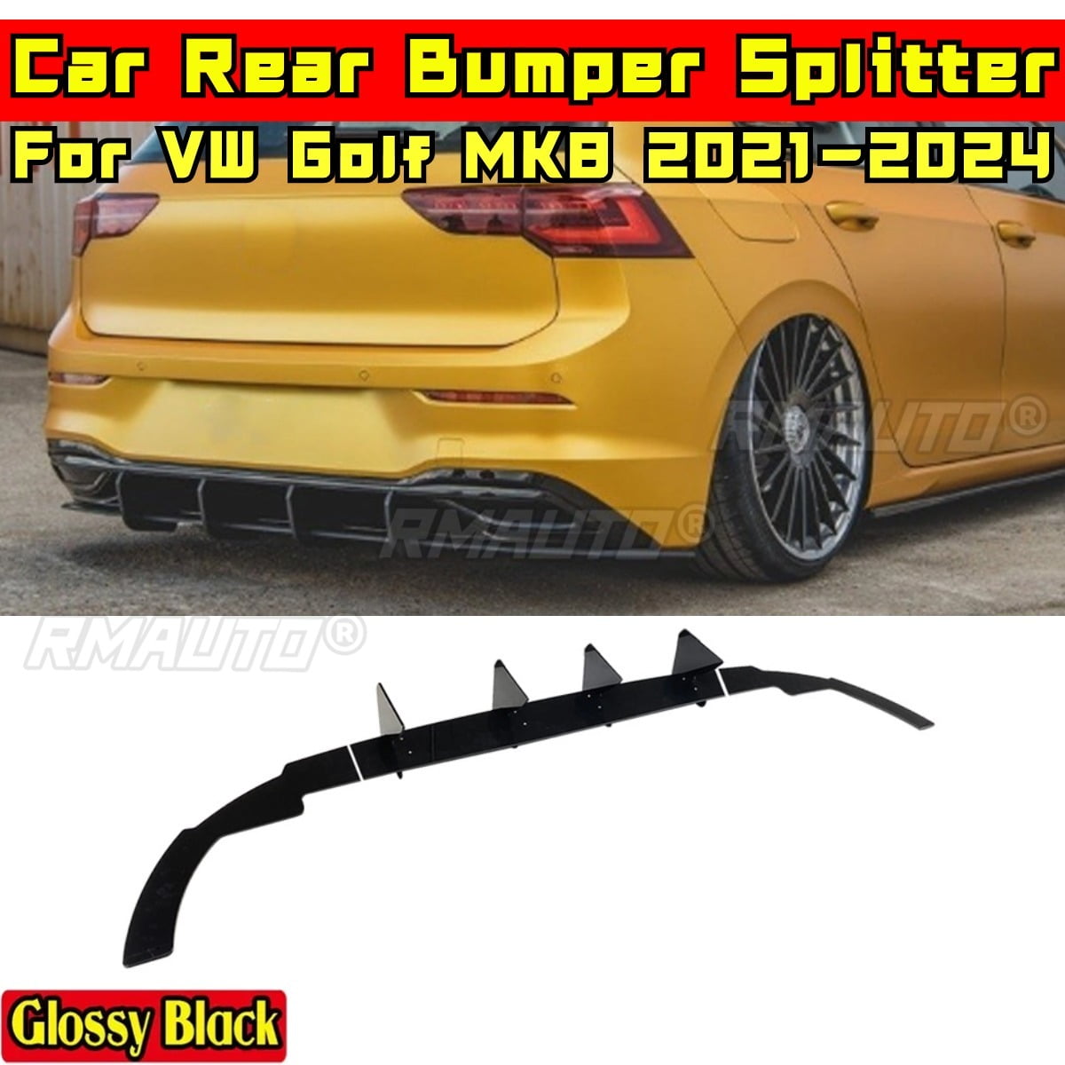 Golf MK8 Body Kit Rear Bumper Splitter Glossy Black Sport Style Bumper ...