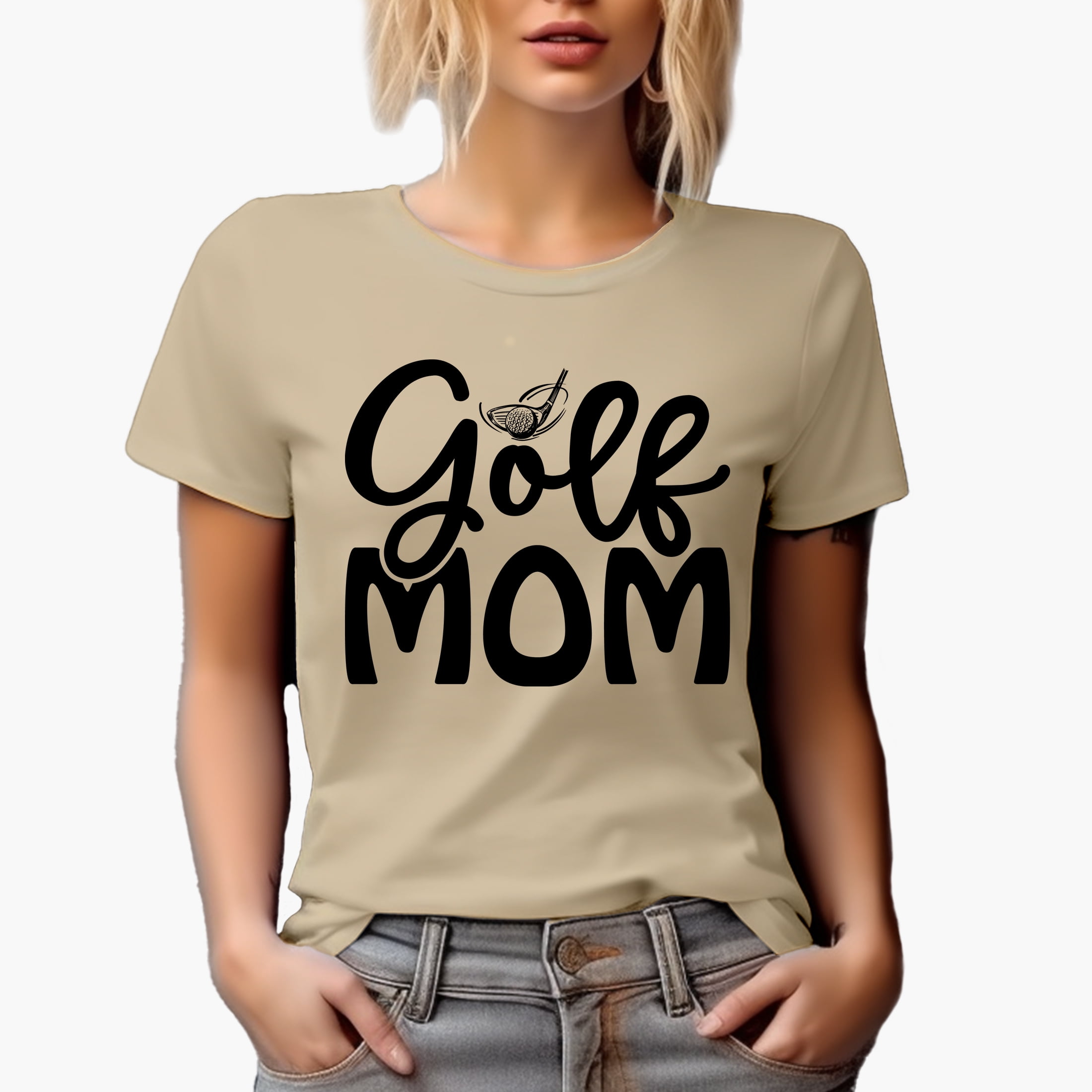Golf Mom with a Club Hitting a Ball, Mother or Wife Golf Player ...