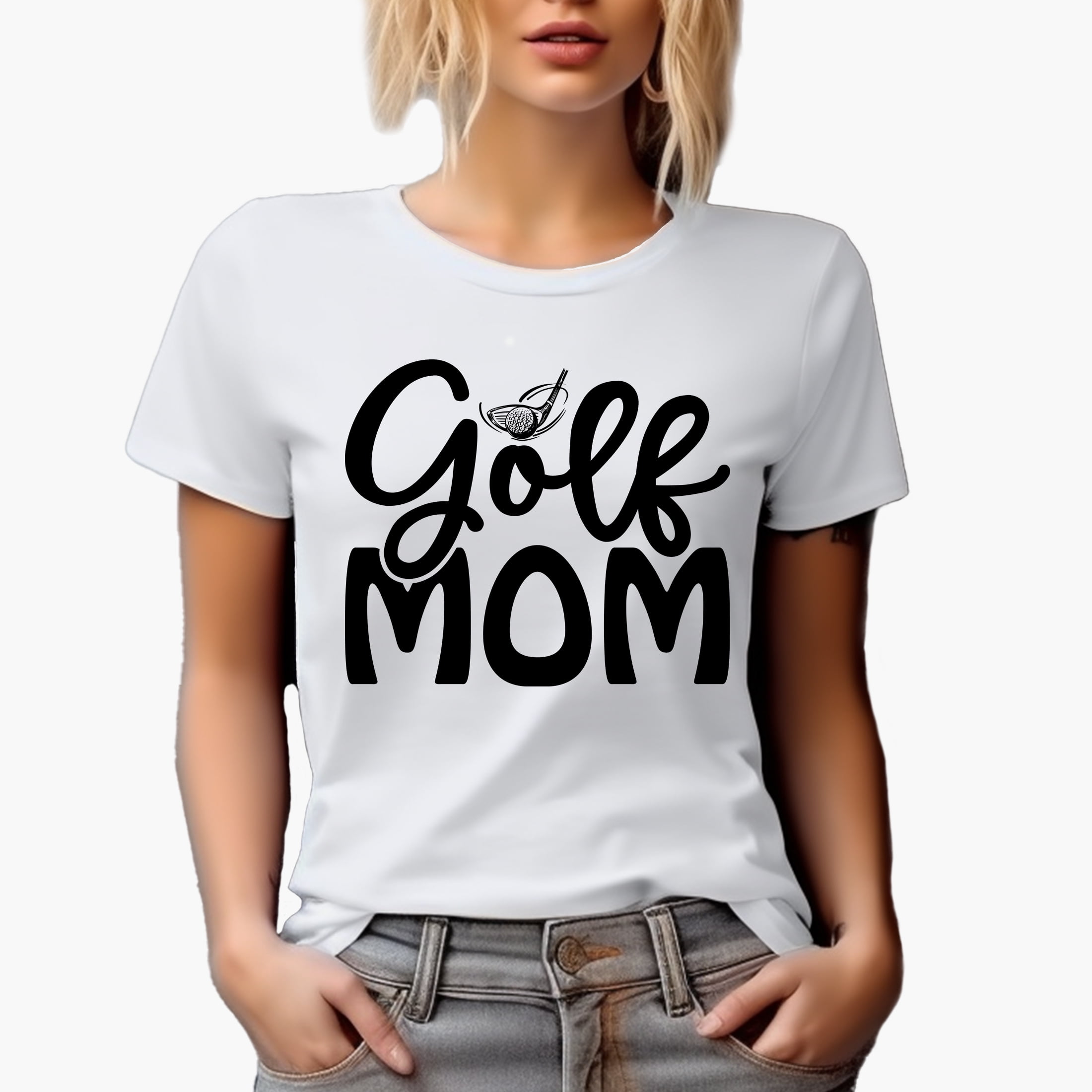 Golf Mom with a Club Hitting a Ball, Mother or Wife Golf Player ...