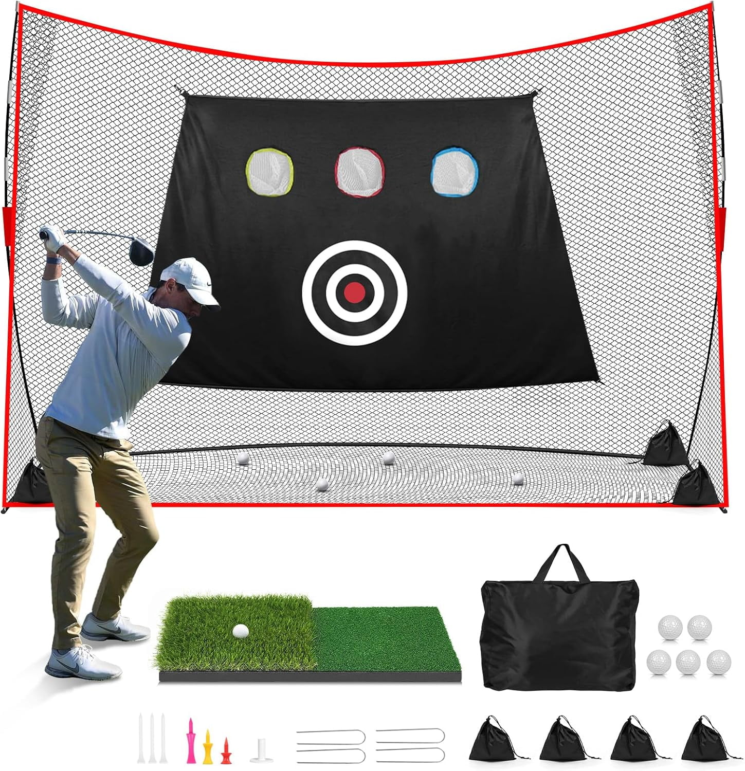 Golf Net: 10x7ft Heavy Duty Golf Practice Net for Indoor/Outdoor Training, Portable Golf Hitting ...