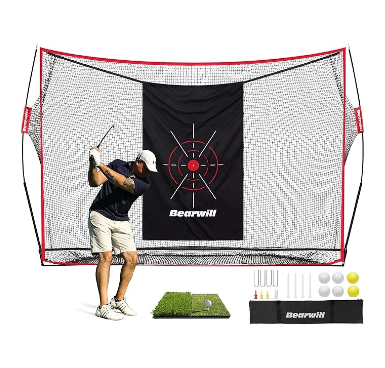 Golf Net, 10x7ft Heavy Duty Golf Practice Nets with Mat, Target Cloth ...