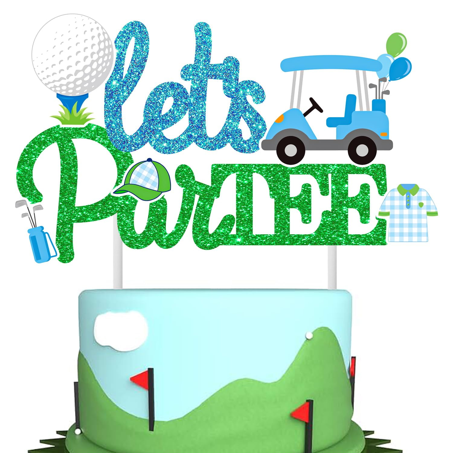 Golf Let's Partee Cake Topper Golf ITL1 Theme Cake Decorations Glitter ...