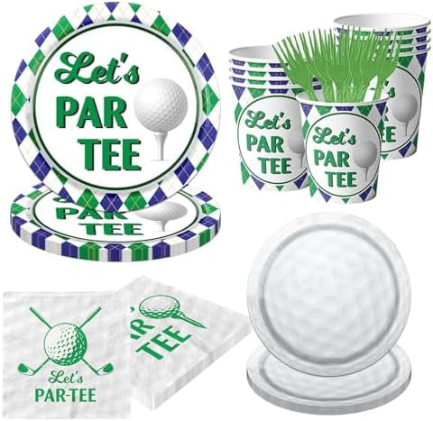Golf Party Supplies, 140pcs Disposable Tableware Set Let's Par-Tee Golf ...
