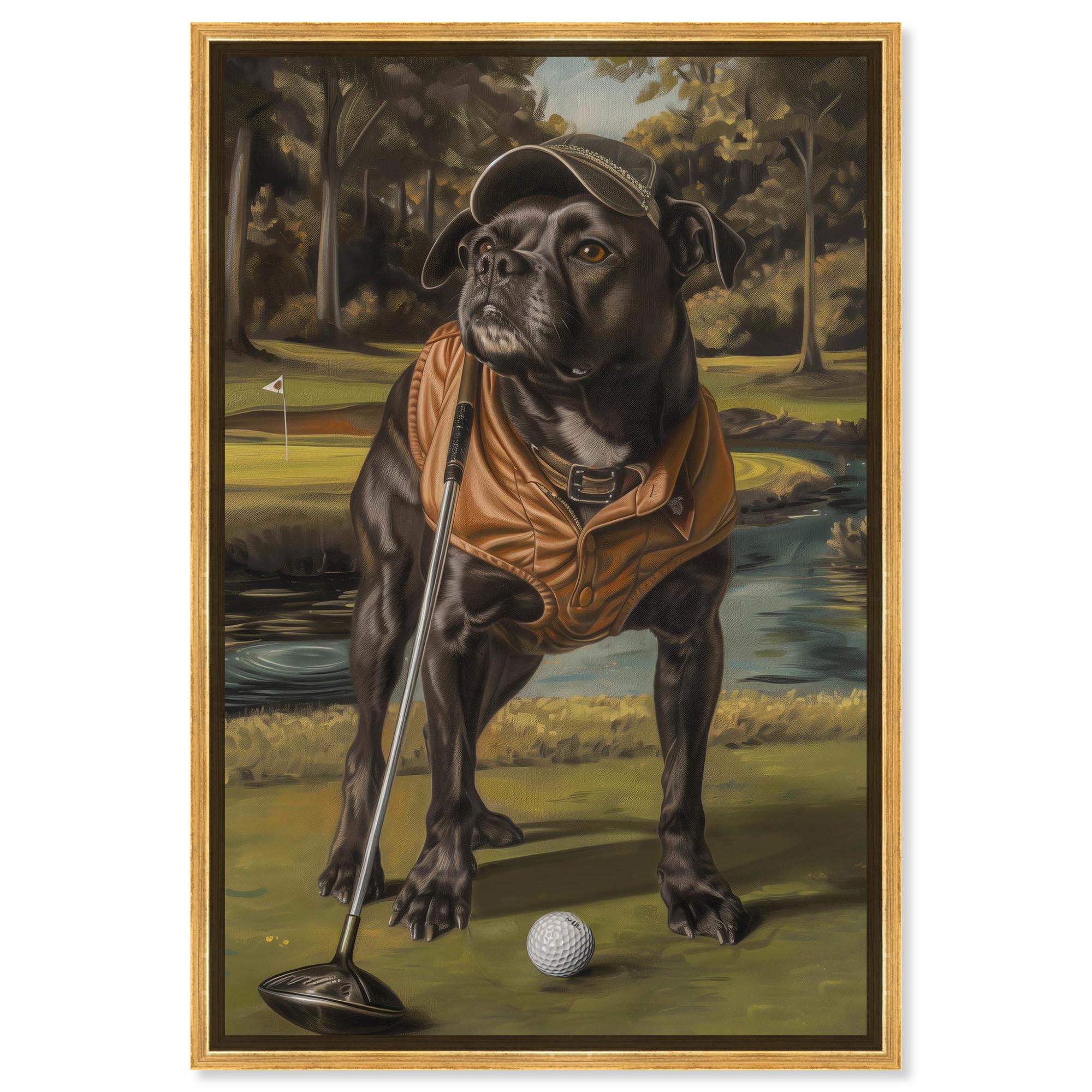 Golf Pup Canvas Vintage Portraits by Art Remedy, Gold Frame, 16" x 24 ...