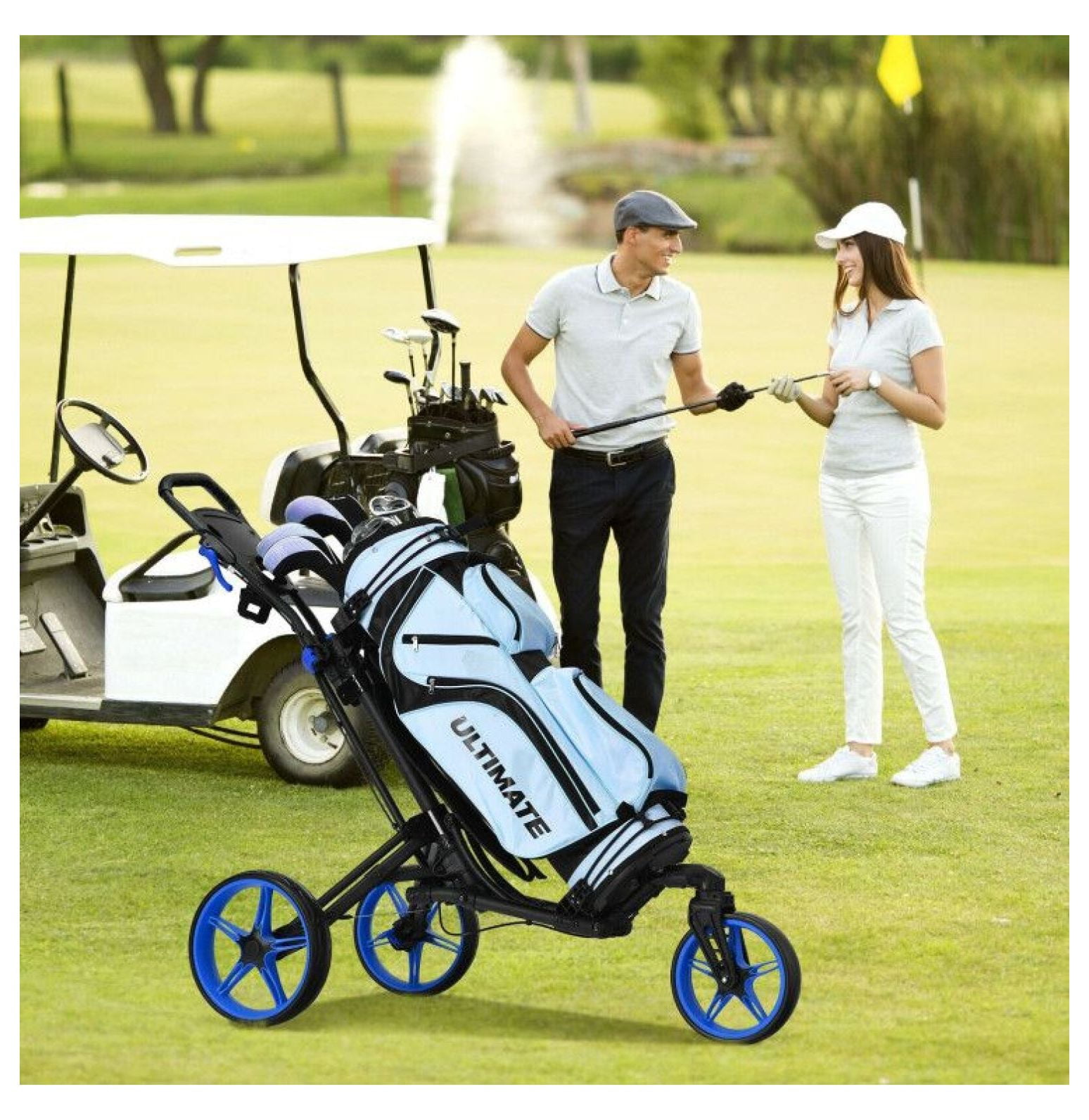 Golf Push Cart 3 Wheel Folding - Adjustable Handle & Scoreboard ...