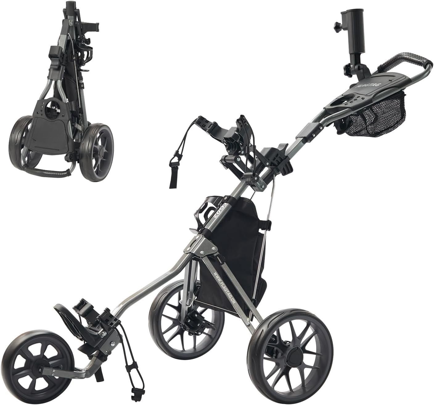 Golf Push Cart 3 Wheel, Folding Golf Cart with Foot ,Cooler Bag ...