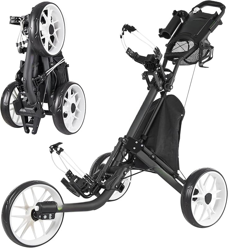 Golf Push Cart 3 Wheel : Golf Bag Cart Foldable with Phone Holder/Cup ...