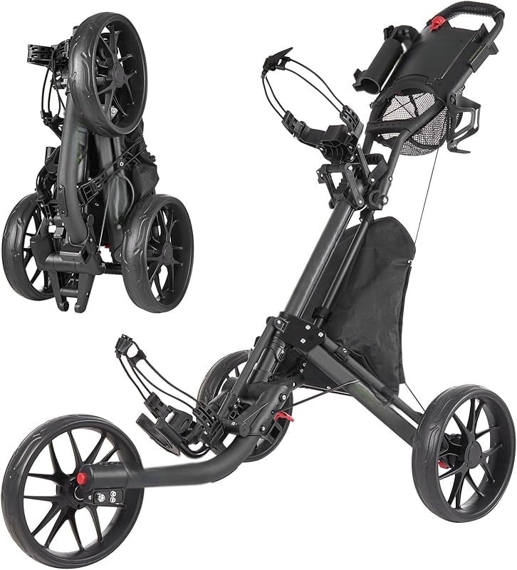 Golf Push Cart 3 Wheel : Golf Bag Cart Foldable with Phone Holder/Cup ...