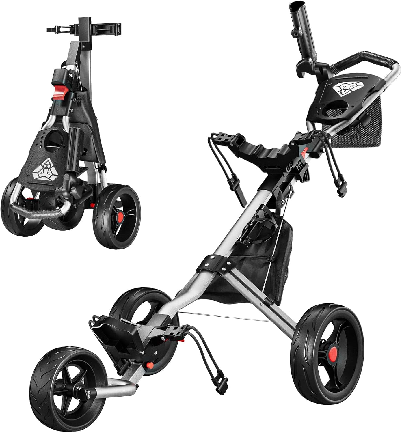 Golf Push Cart 3 Wheel, Golf Cart Foldable, Multiple Functions Golf Bag Cart for All Ages with ...