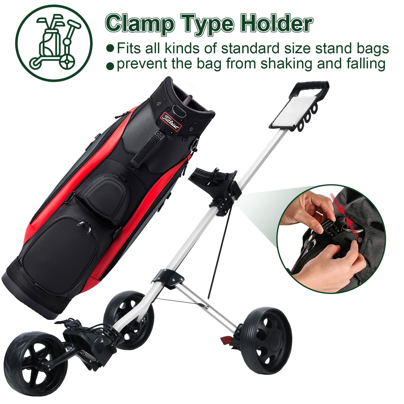 Golf Push Cart, 3 Wheel Golf Push Cart, Foldable Walking Golf Cart with ...