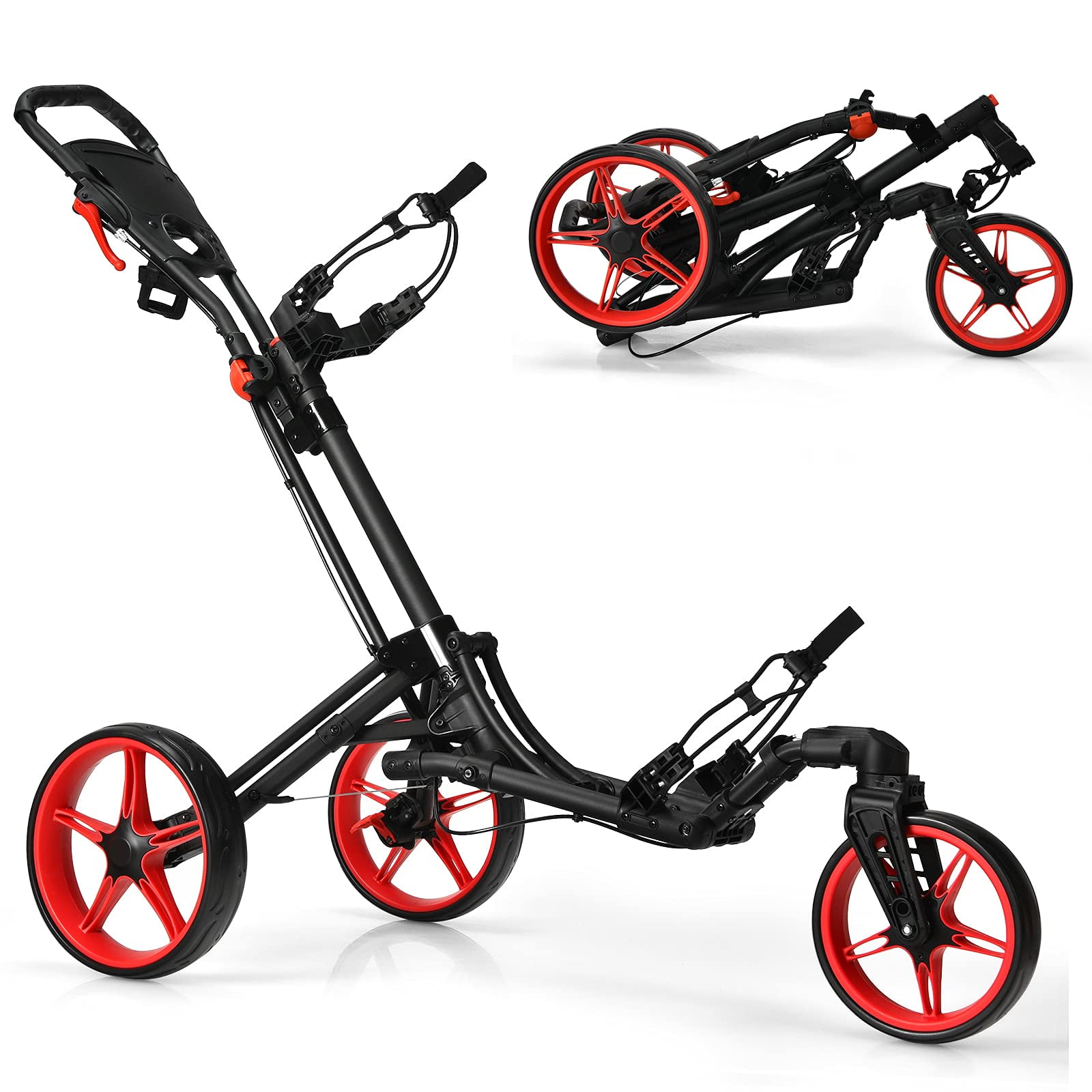 Golf Push Cart with Adjustable Handle, 3 Wheel Folding Golf Trolley ...