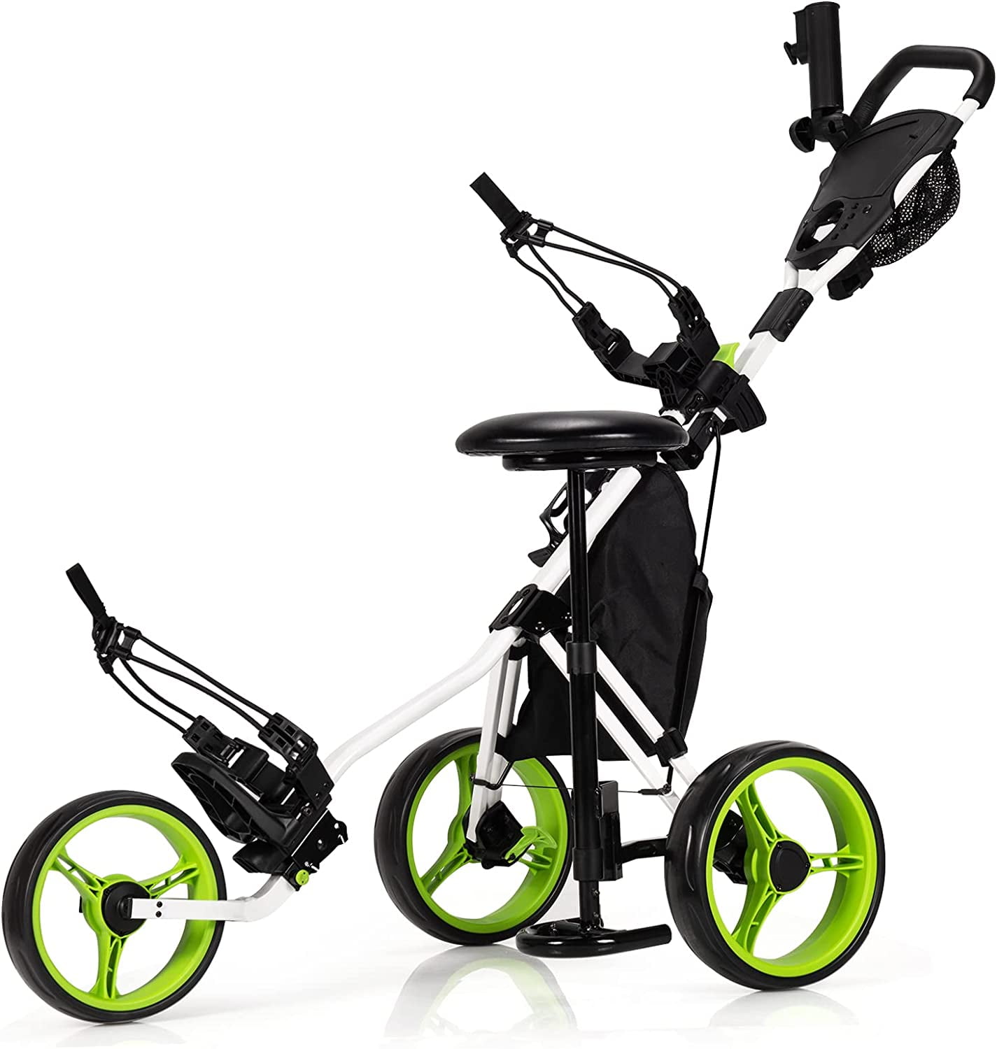 Golf Push Pull Cart with Seat, Foot Brake, Lightweight Foldable ...