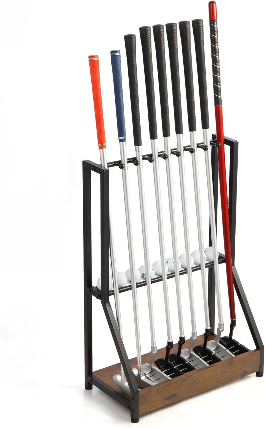 Golf Putter Stand for 9 Clubs & 9 Balls, Solid Wood & Iron Golf Club ...