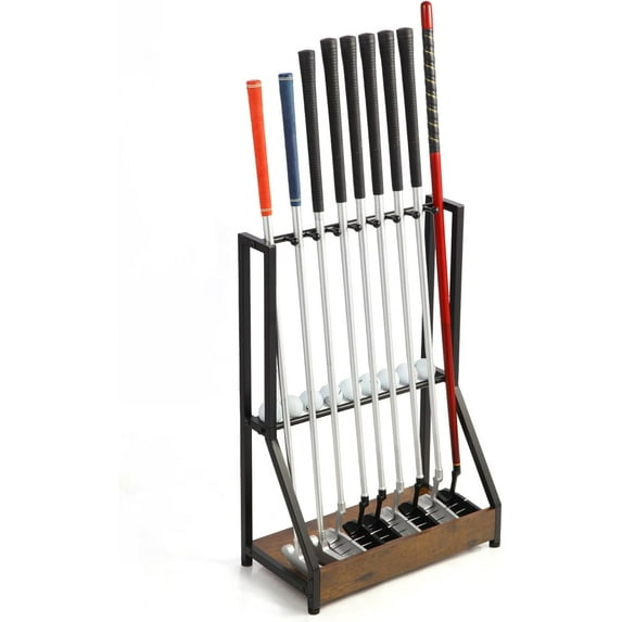 Golf Putter Stand for 9 Clubs & 9 Balls, Solid Wood & Iron Golf Club ...