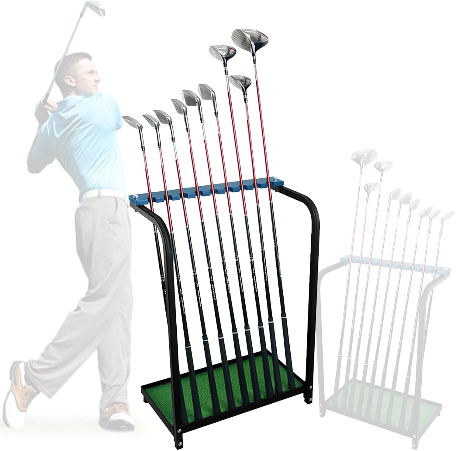 Golf Putter Stand, Heavy Duty Iron Golf Display Rack with Artificial ...