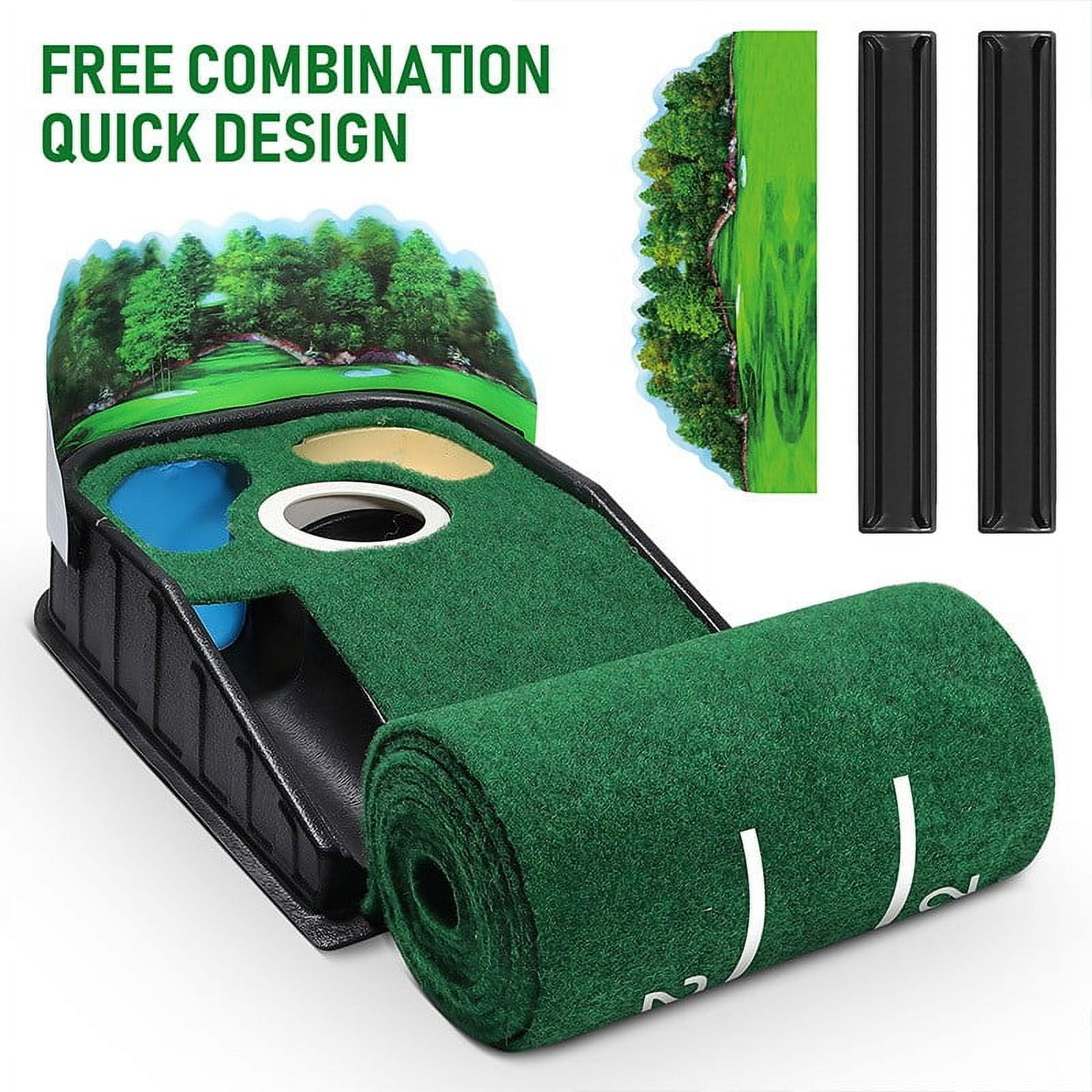 Golf Putting Mat, 3-Hole Portable Practice Green, Indoor Outdoor ...