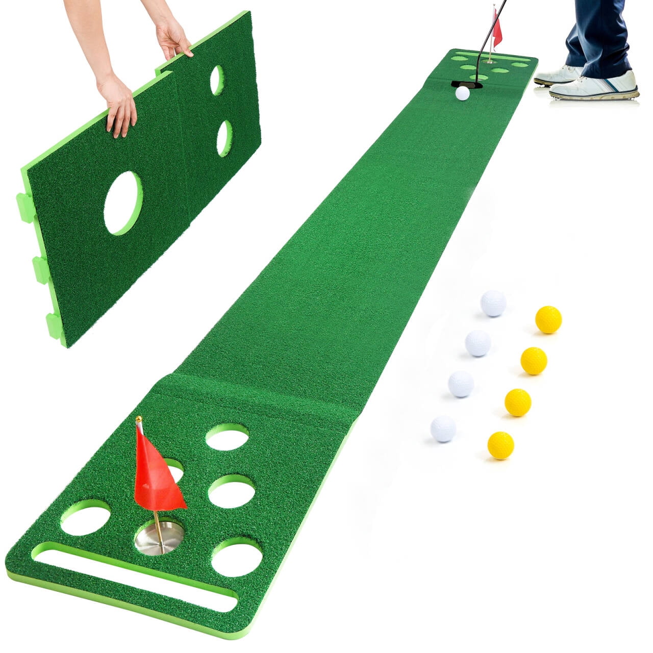 Backyard Challenge Golf Putting Mat, Extendable Set with 4 Pads, 8 ...