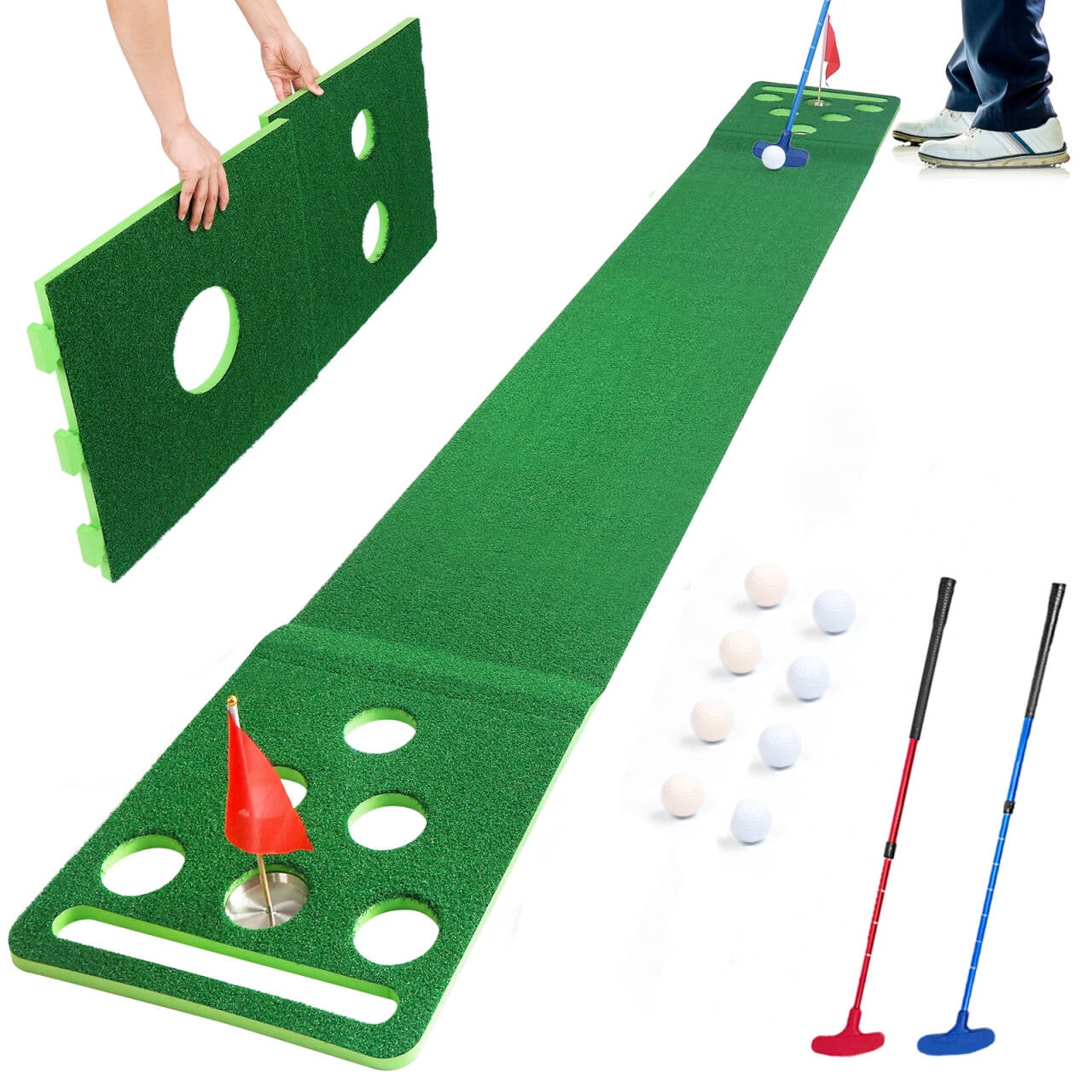 Golf Putting Mat, Extendable Practice Golf Pong-Game Set with 4 ...