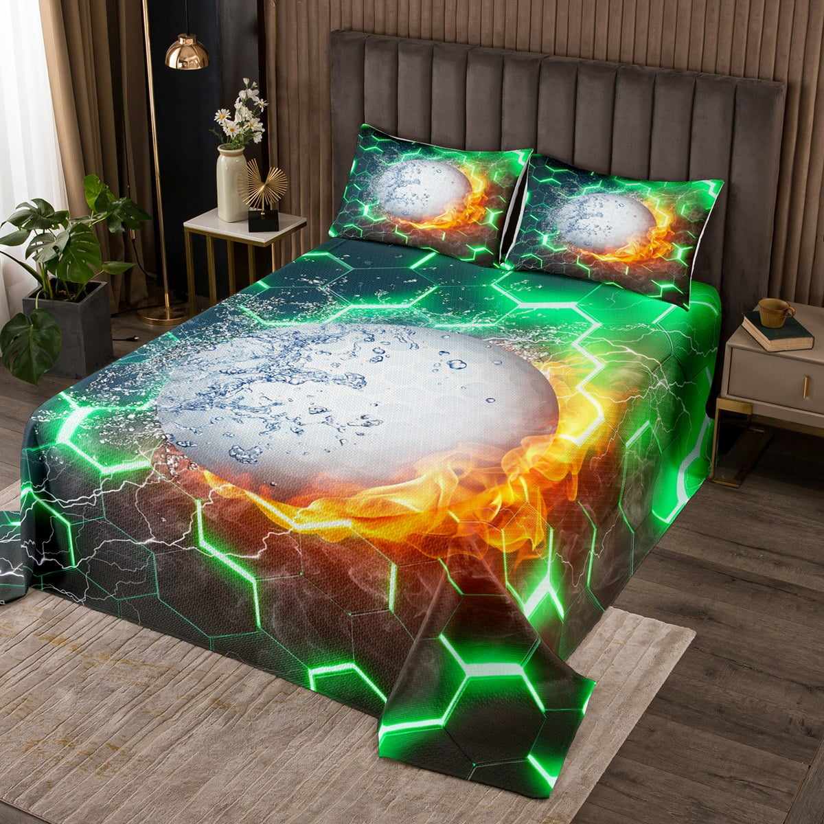 Golf Quilt Set Queen, Gradient Hexagon Coverlet Set Sports Games ...