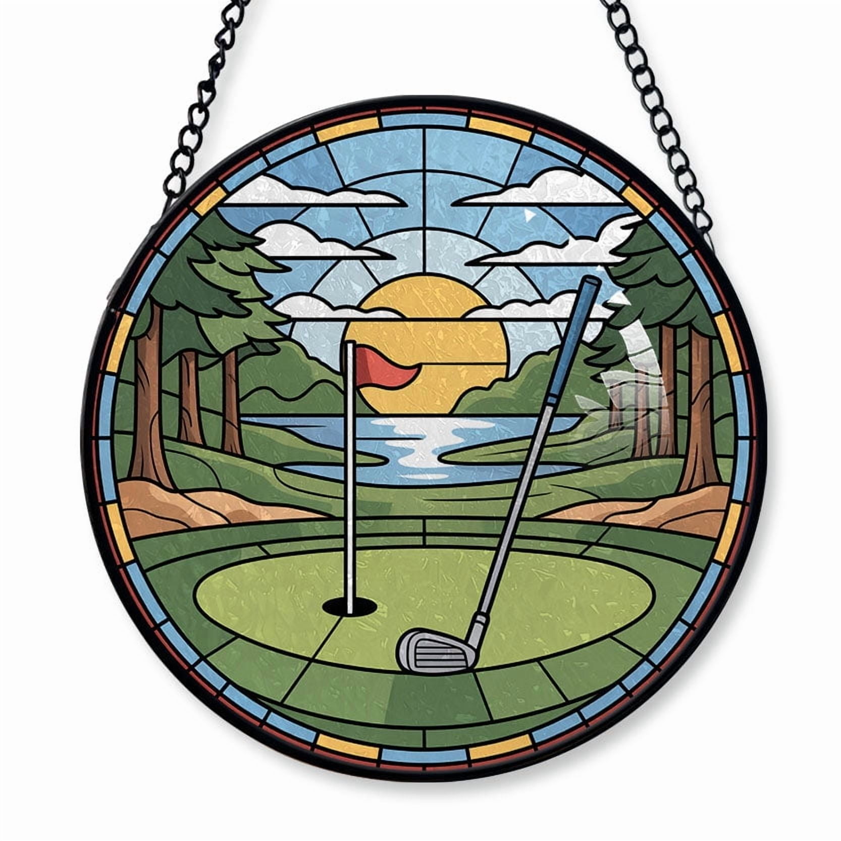 A Golf Scene with Club Stained Glass Suncatcher Window Hanging ...