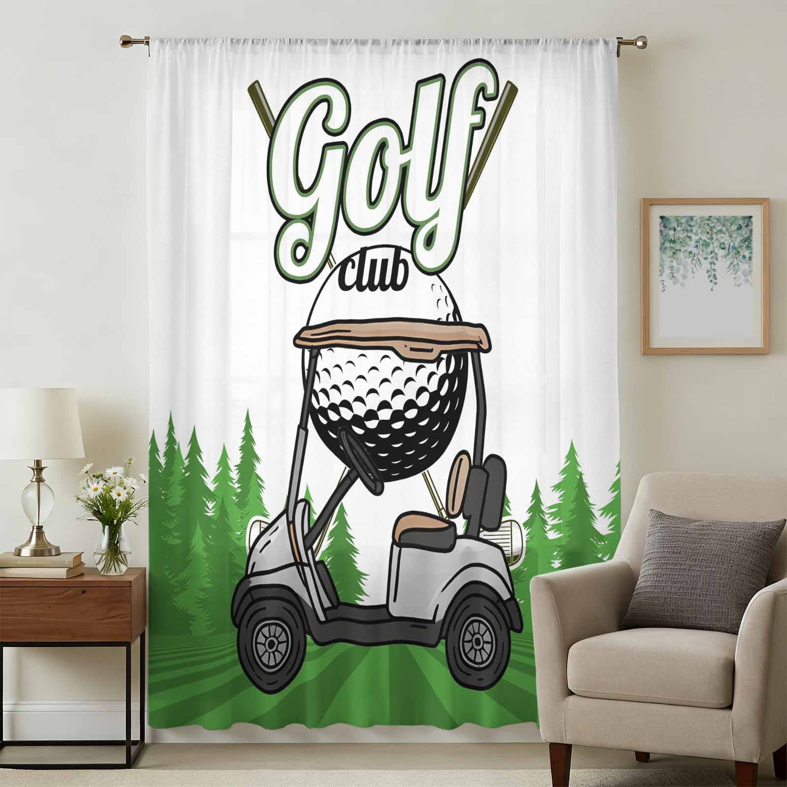 Golf Sheer Curtains 54 Inches Long, Green Forest Tree Balls Clubs ...