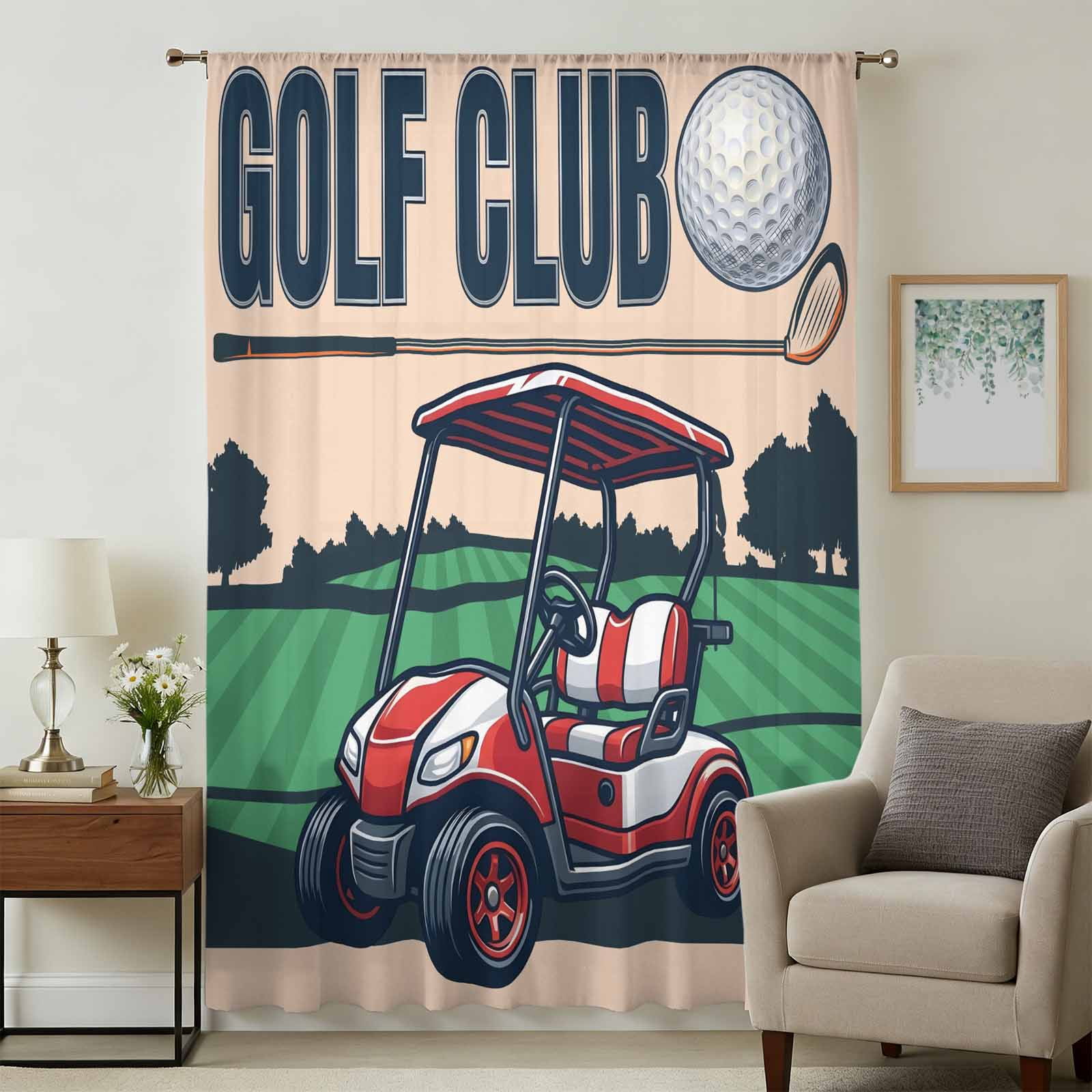 Golf Sheer Curtains 63 Inches Long, Cartoon Chic Sports Country Trees ...
