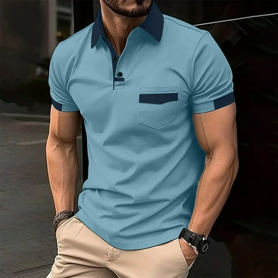 Golf Shirts for Men Color Block Pollover Men's Polo Shirts Short Sleeve ...